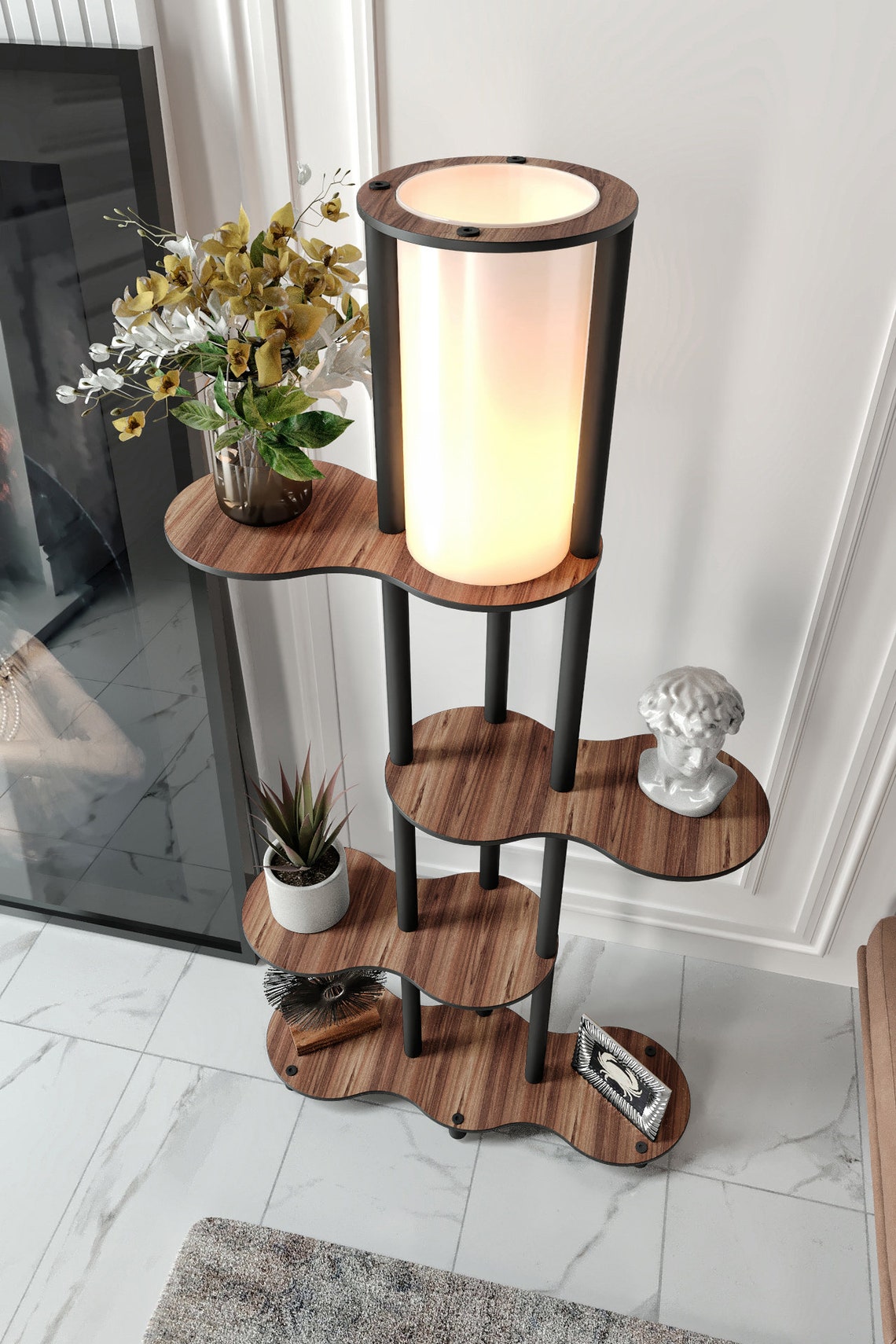 Wooden Floor Lamp With Shelf Rustic Floor Lamp MDF Wood Fathers Day - Etsy