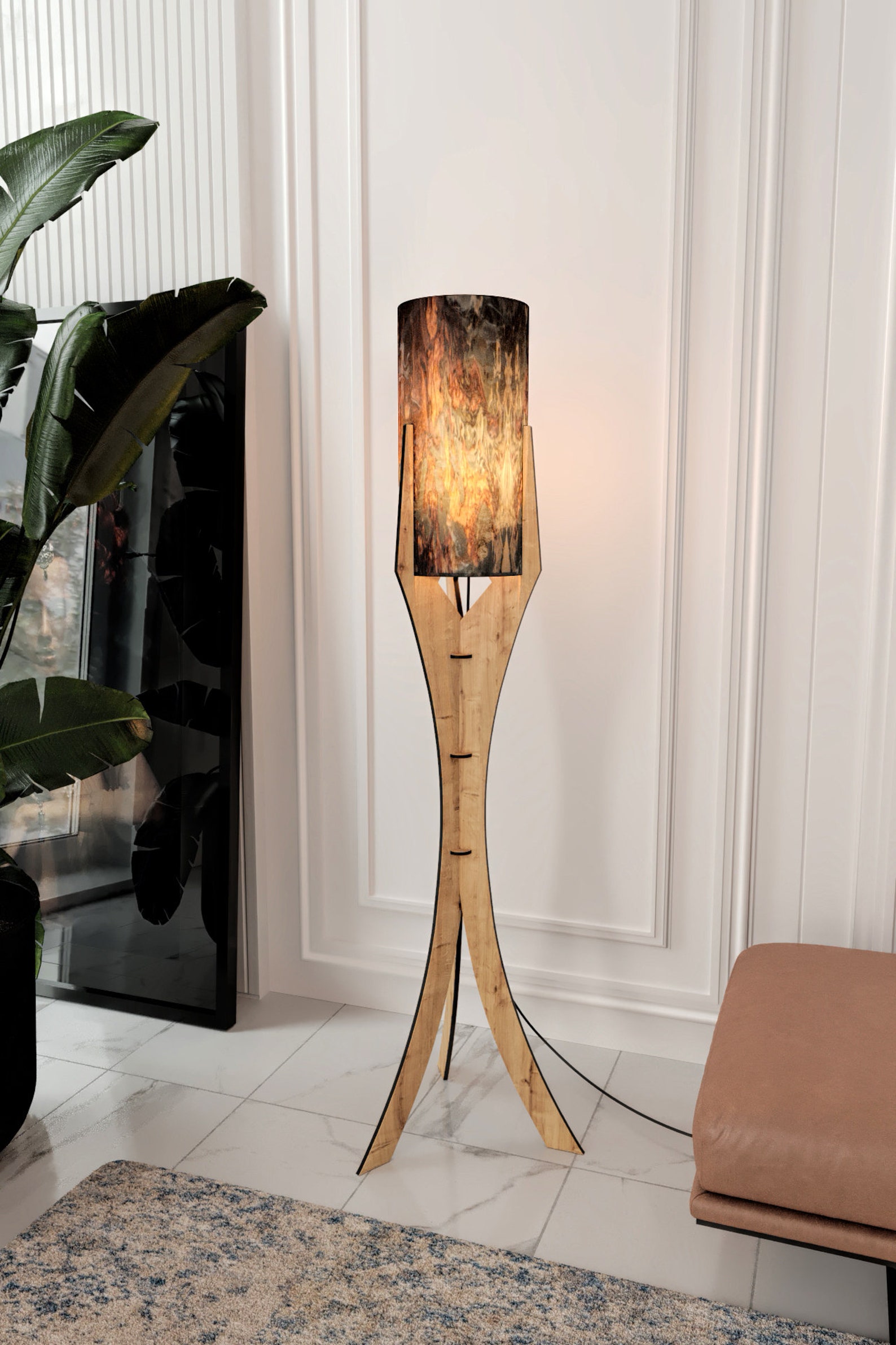 Wooden Floor Lamp With Shelf Rustic Floor Lamp MDF Wood Fathers Day - Etsy