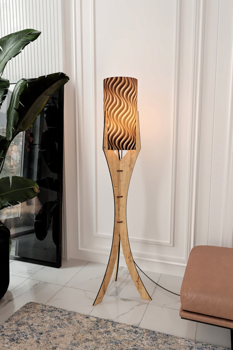 Wooden Floor Lamp With Shelf Rustic Floor Lamp MDF Wood Fathers Day - Etsy