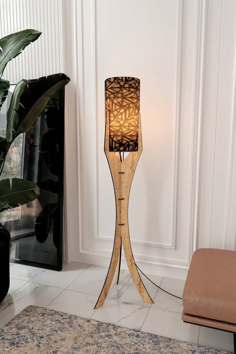 Wooden Floor Lamp With Shelf Rustic Floor Lamp MDF Wood Fathers Day - Etsy