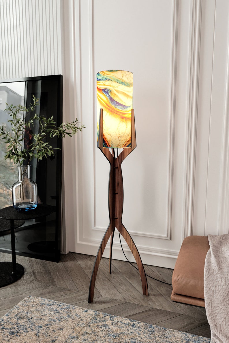 Wooden Floor Lamp With Shelf Rustic Floor Lamp MDF Wood Fathers Day - Etsy