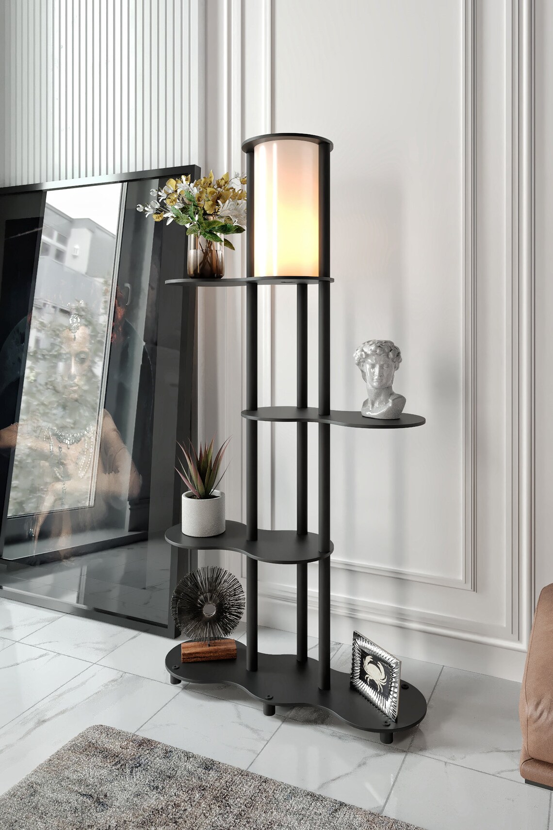 Wooden Floor Lamp With Shelf Rustic Floor Lamp MDF Wood Fathers Day - Etsy