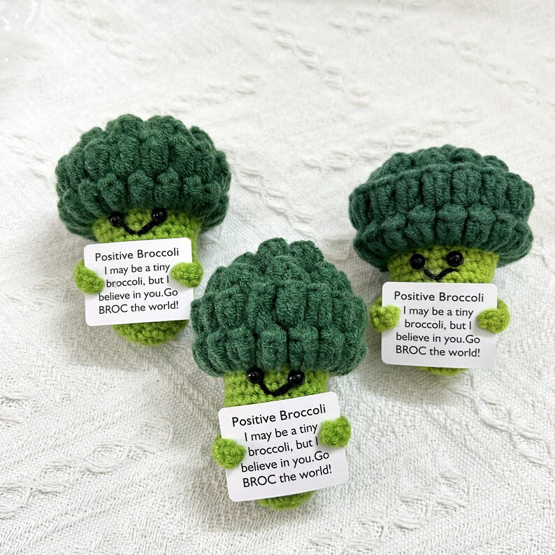 3PCS Crochet Broccoli Desktop Vegetable Ornaments, Emotional Support ...