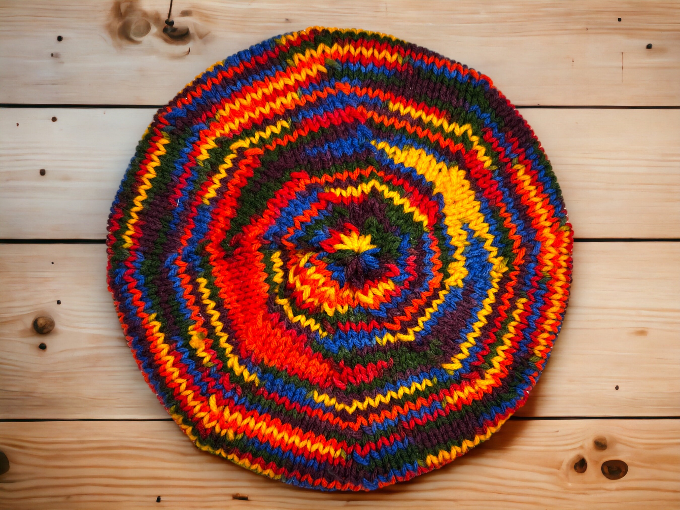 Hand Knit Beret | 90s Throwback Beret | Multi-color Knitted Beret ...