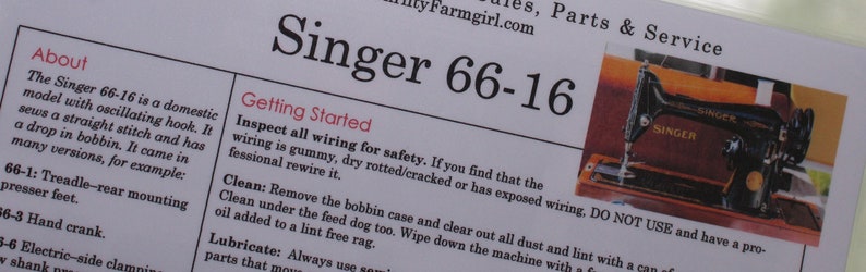 Singer 66-16 Sewing Machine Printable Cheat Sheet/reference Sheet ...