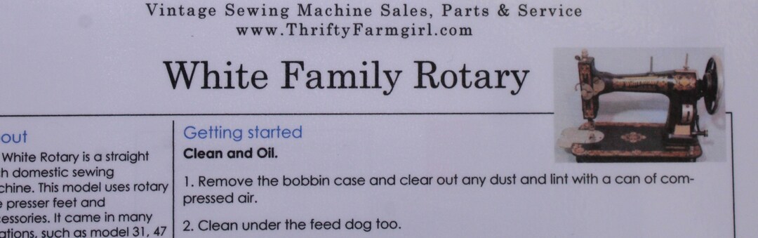 White FR Family Rotary Sewing Machine Printable Cheat Sheet/reference ...