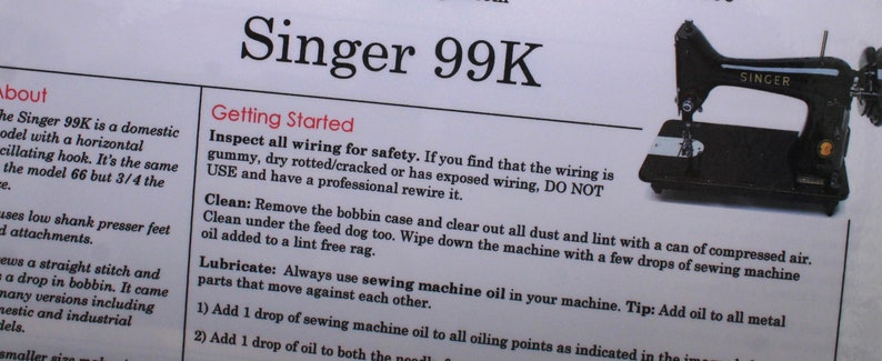 Singer 99K Sewing Machine Printable Cheat Sheet/reference Sheet ...