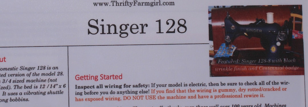 Singer 128 Sewing Machine Printable Cheat Sheet/reference - Etsy