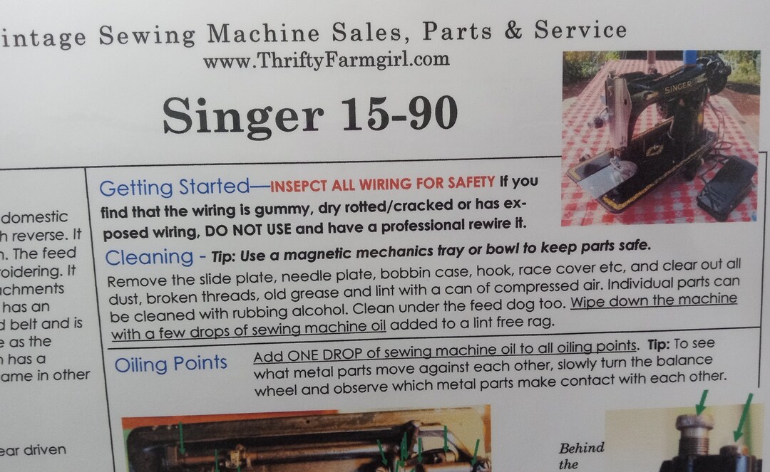 Singer 15-90 Sewing Machine Printable Cheat Sheet/reference Sheet ...