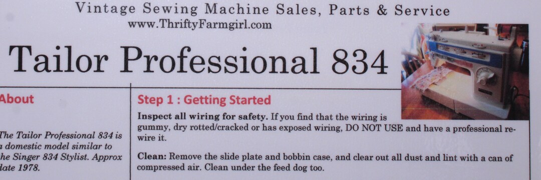 Tailor Pro 834 Sewing Machine Printable Cheat Sheet/reference - Etsy