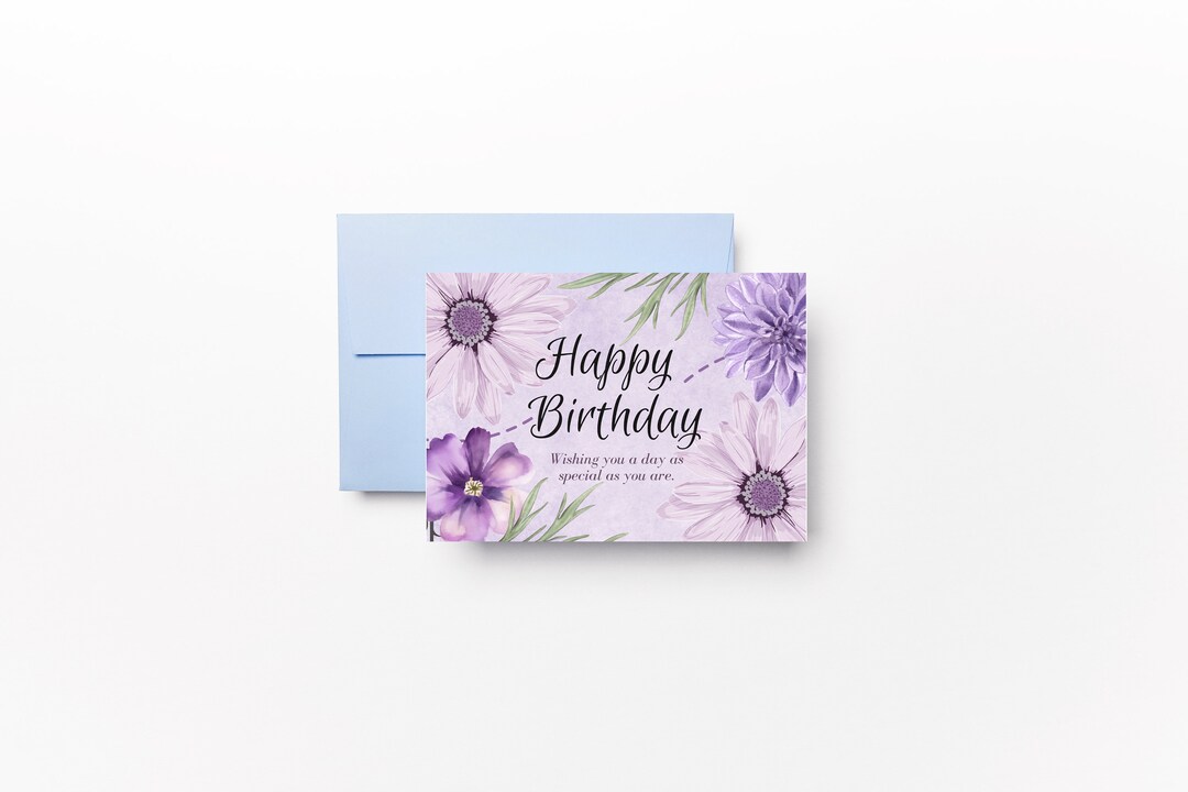 Printable Floral Purple Happy Birthday Card DIGITAL Download Beautiful ...