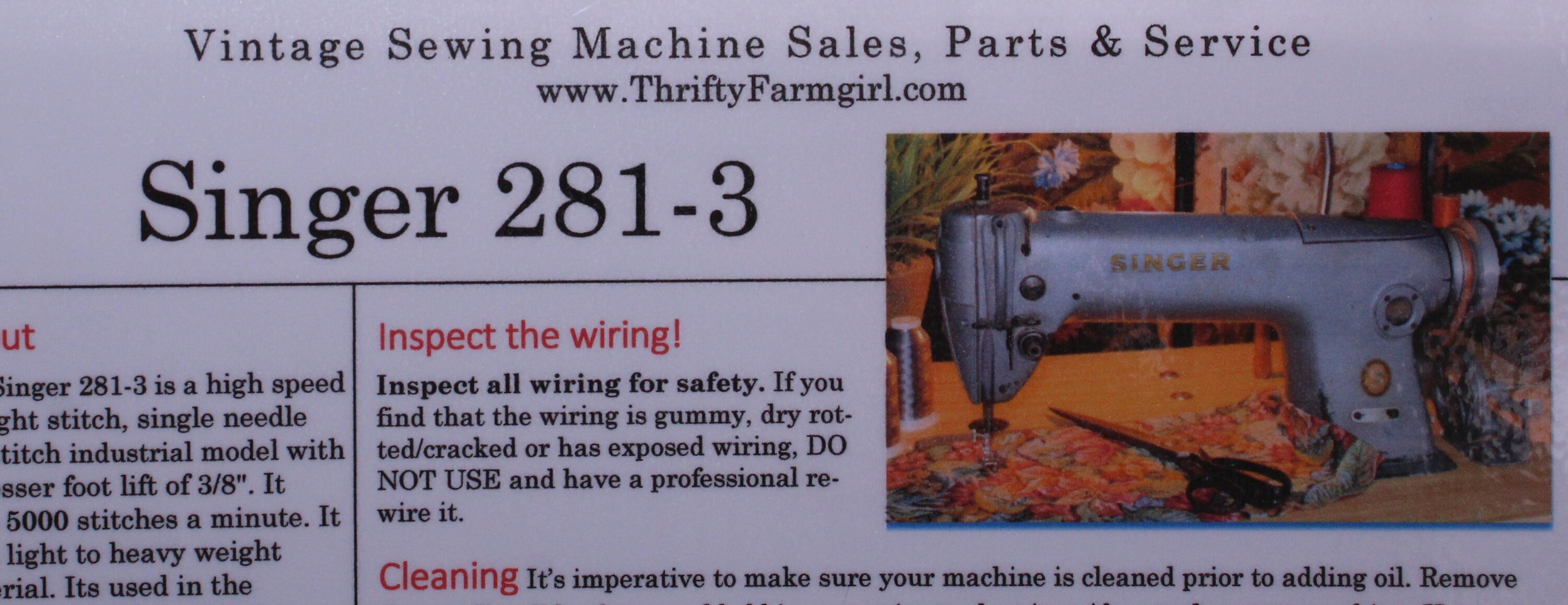 Singer 281-3 Sewing Machine Printable Cheat Sheet/reference - Etsy