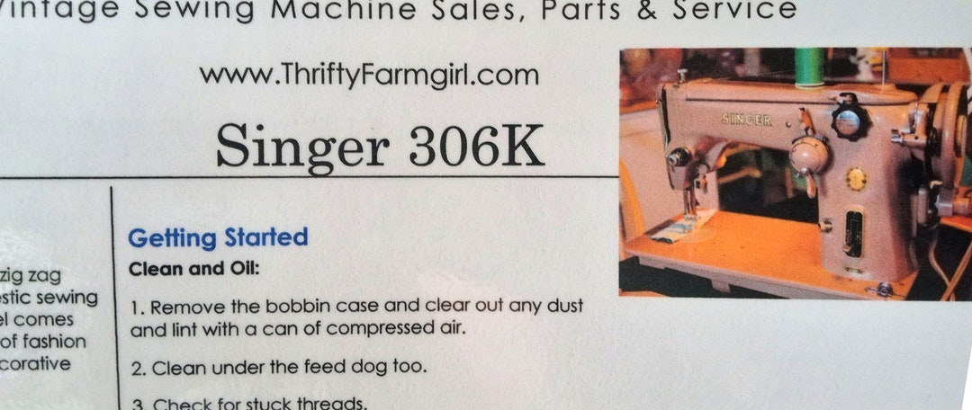 Singer 306K Sewing Machine Printable Cheat Sheet/reference Sheet ...