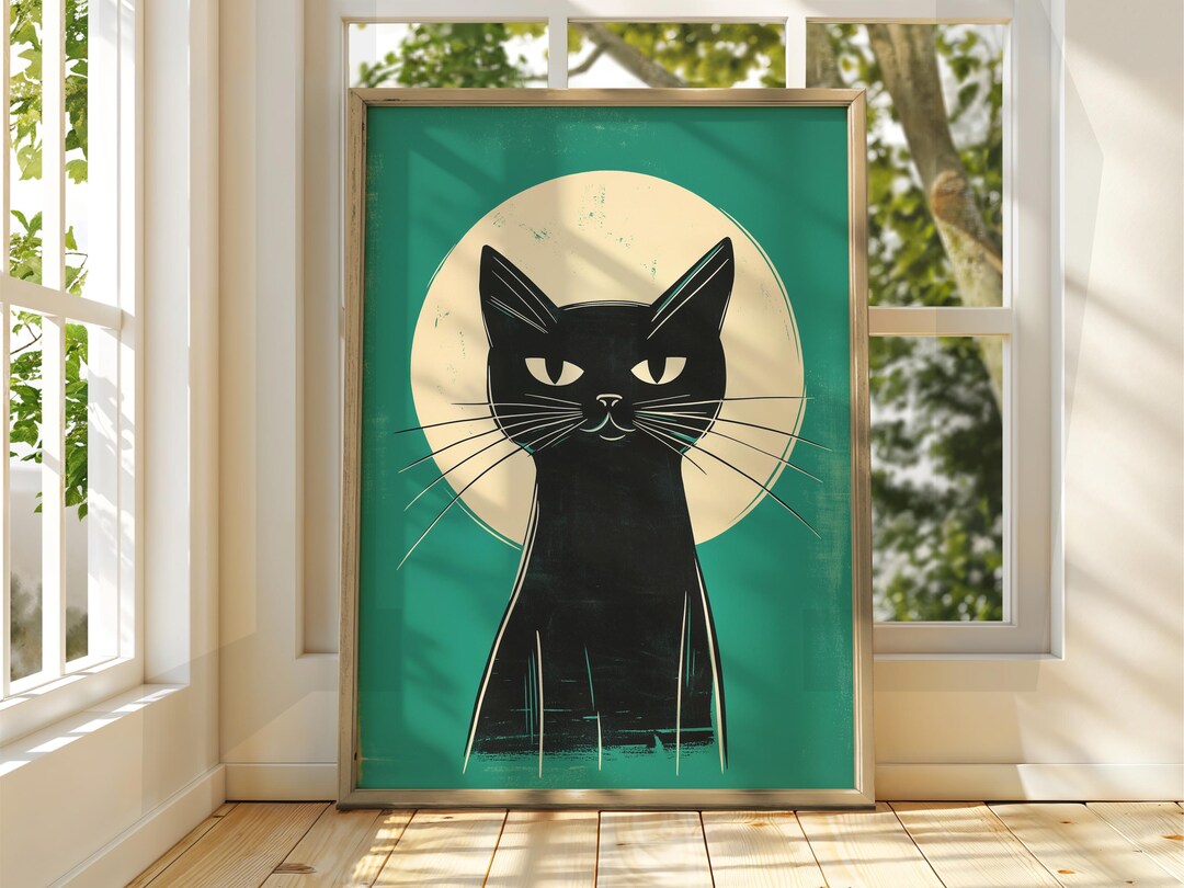 Black Cat Moon Art Print: Feline Illustration Poster - Etsy