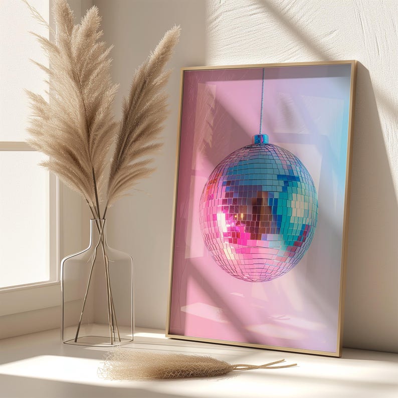 Rainbow Disco Ball Art Poster - Disco Ball Print - Good Vibes Print ...