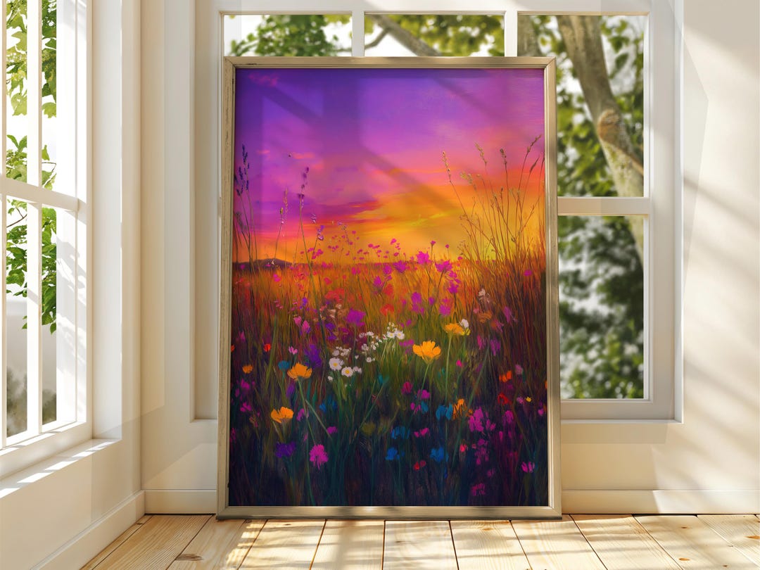 Colourful Sunset Over Valley Poster Oil Painting Art Print Dreamy ...