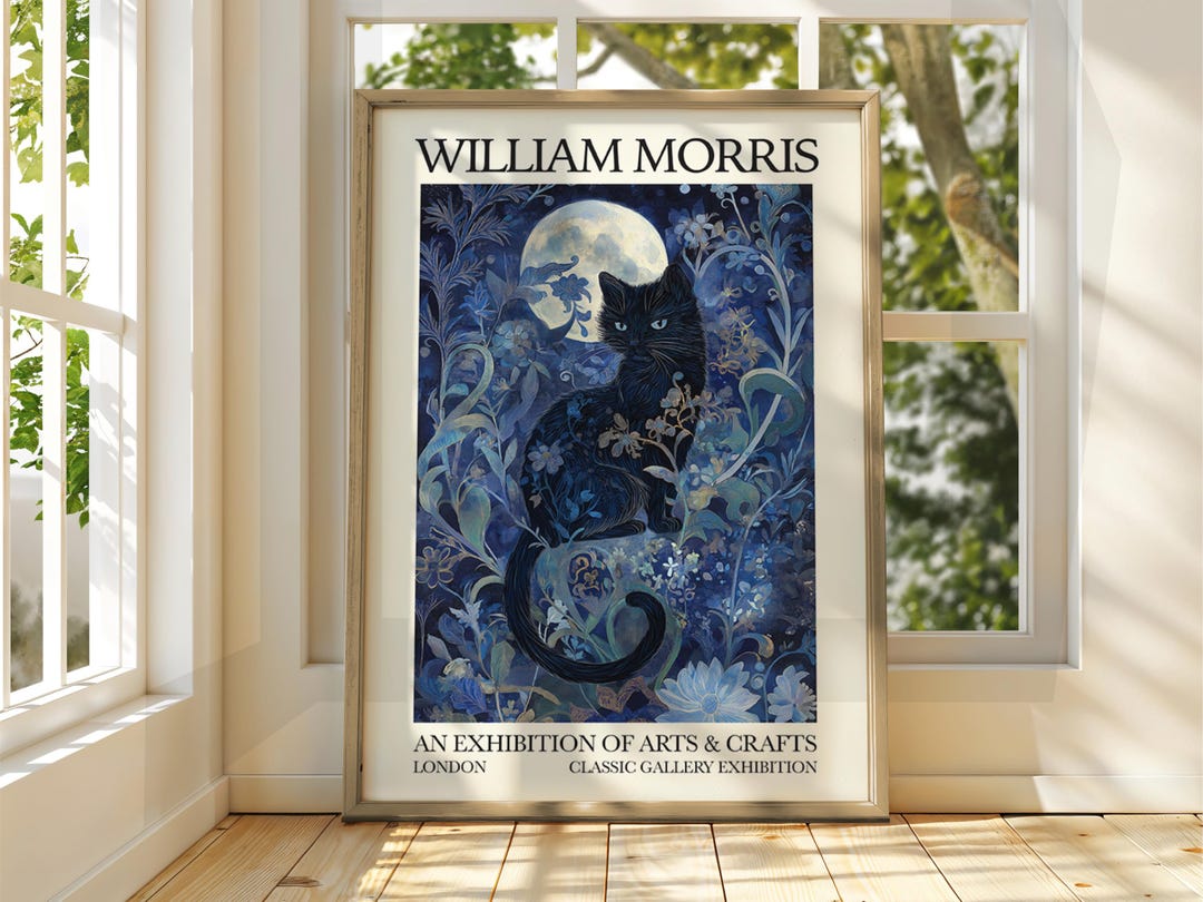 William Morris Style Black Cat Poster - Exhibition Poster - Gallery ...