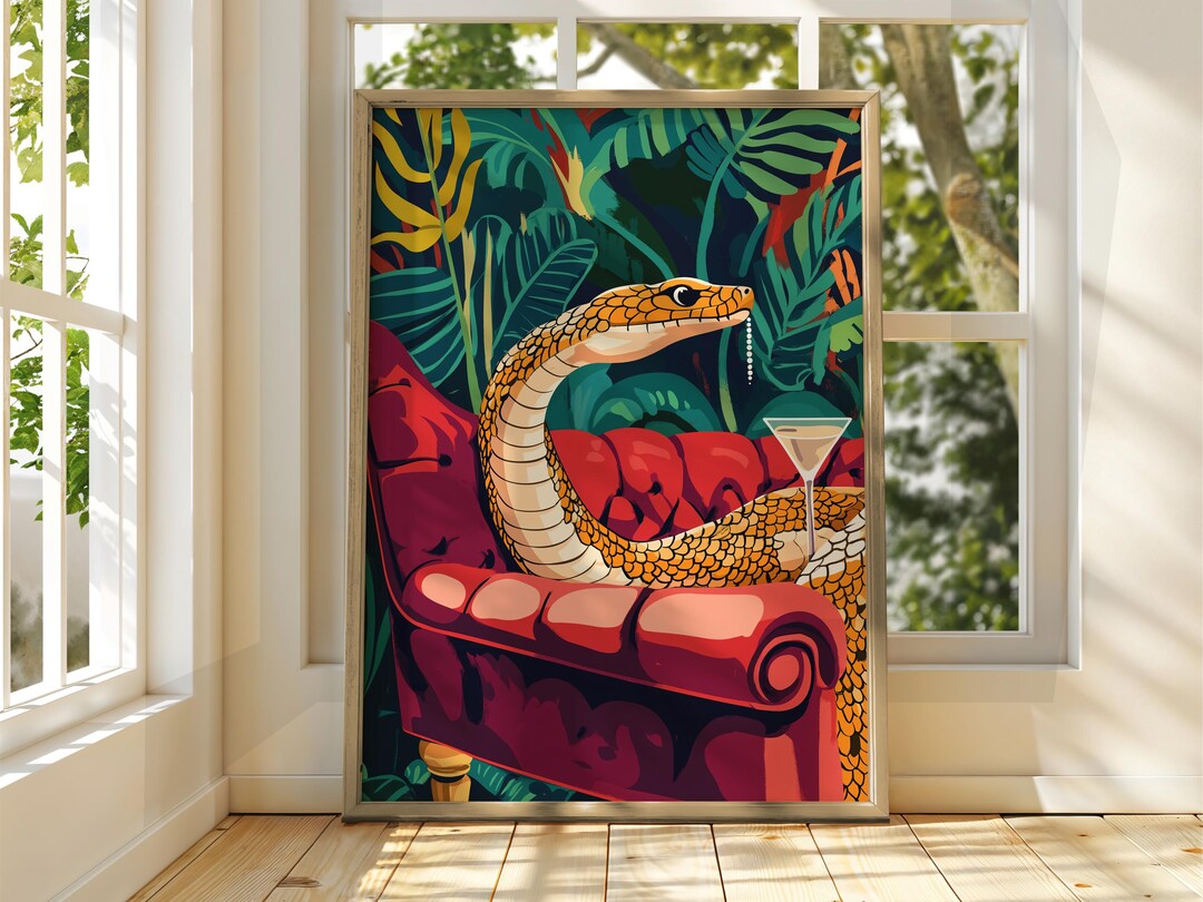 Fancy Snake Poster - Drinking Animal Art - Animal Illustration - Funny ...