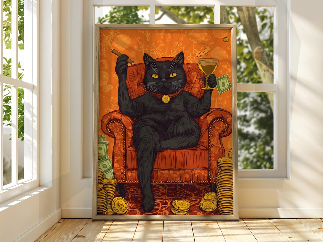 Cat With Cigar Poster - Cat Wall Art - Cat Illustration - Fun Wall Art ...