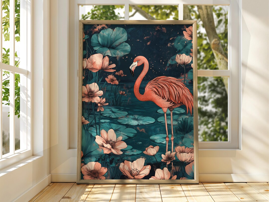 Flamingo Art Print: Bold Animal Illustration, Night Decor - Etsy