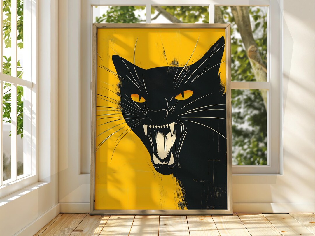 Angry Yellow Cat Poster - Cat Wall Art - Cat Illustration - Fun Wall ...