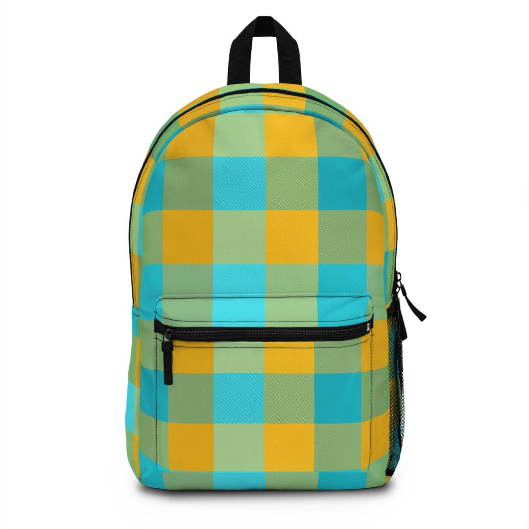 Plaid Yellow Sky Blue Backpack, Cute School Bag for Students, Stylish ...