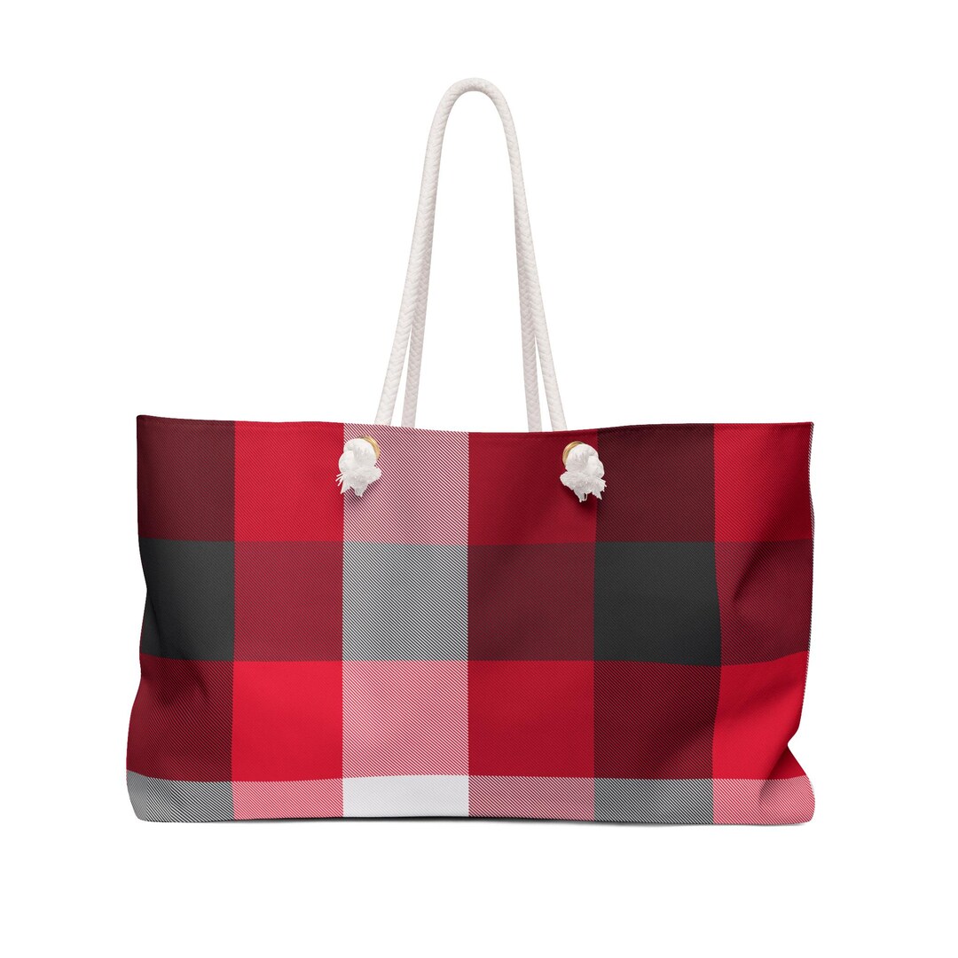 Check Red Weekender Bag, Plaid Travel Duffle, Tartan Overnight Tote ...