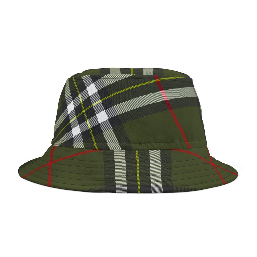 Plaid Army Green Bucket Hat - Stylish Accessory for Summer, Women's Sun ...