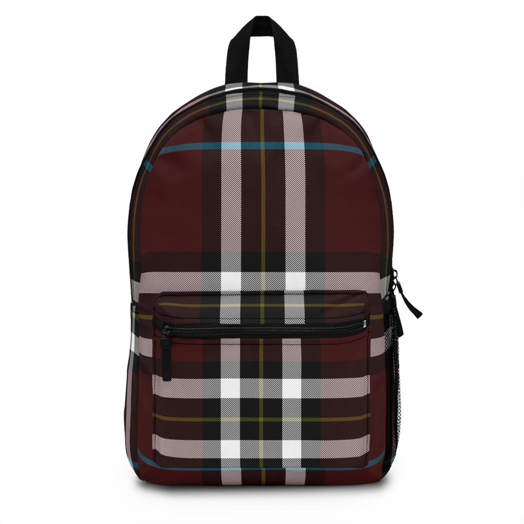 Plaid Brown Backpack, Tartan Rucksack, Checkered School Bag, Patterned ...
