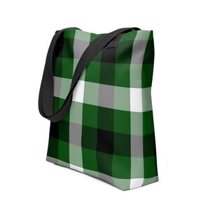 Plaid Green White Black Tote Bag, Spacious Reusable Shopping Bag ...