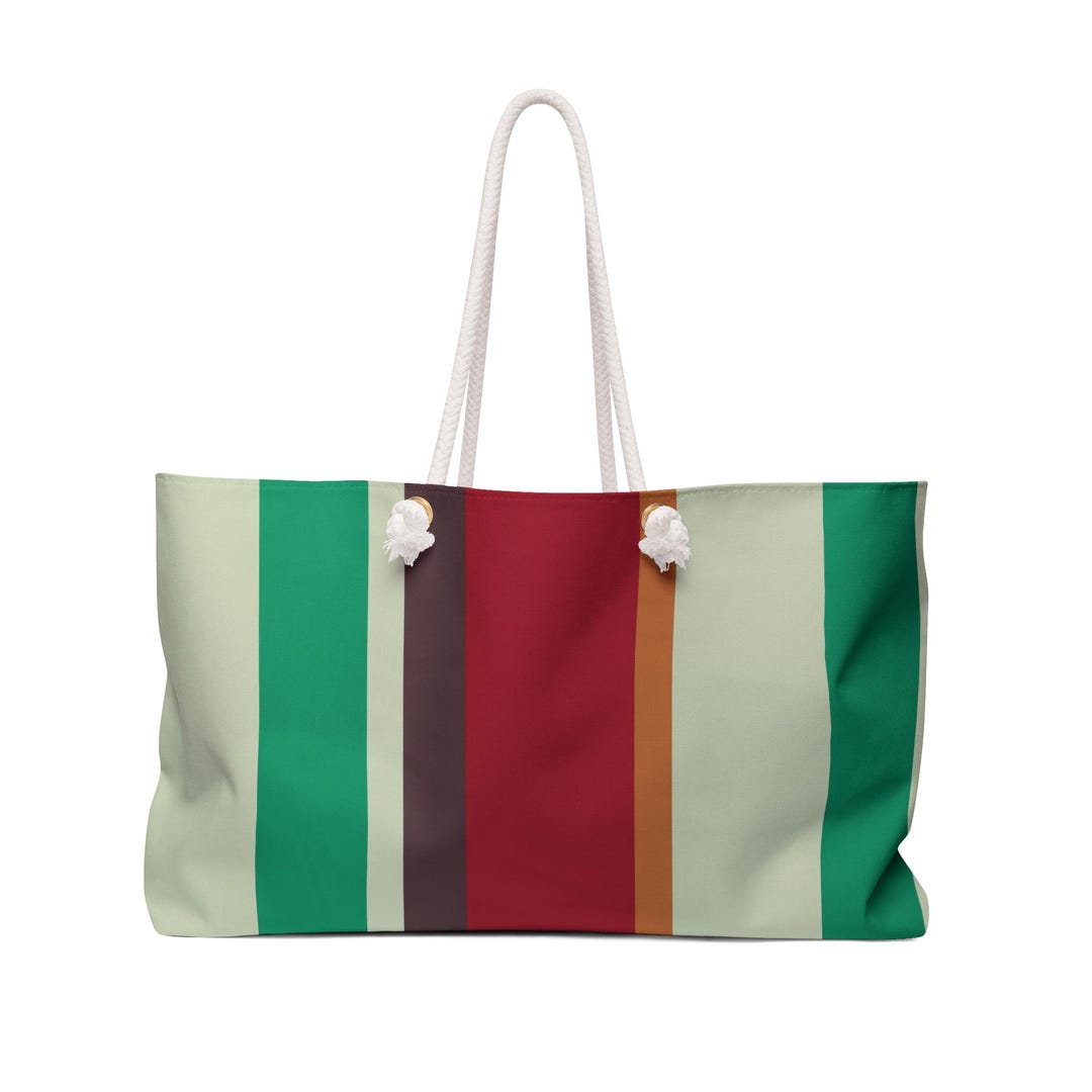 Colorblock Weekender Bag, Green Red Ivory Stripes - Travel Duffle ...
