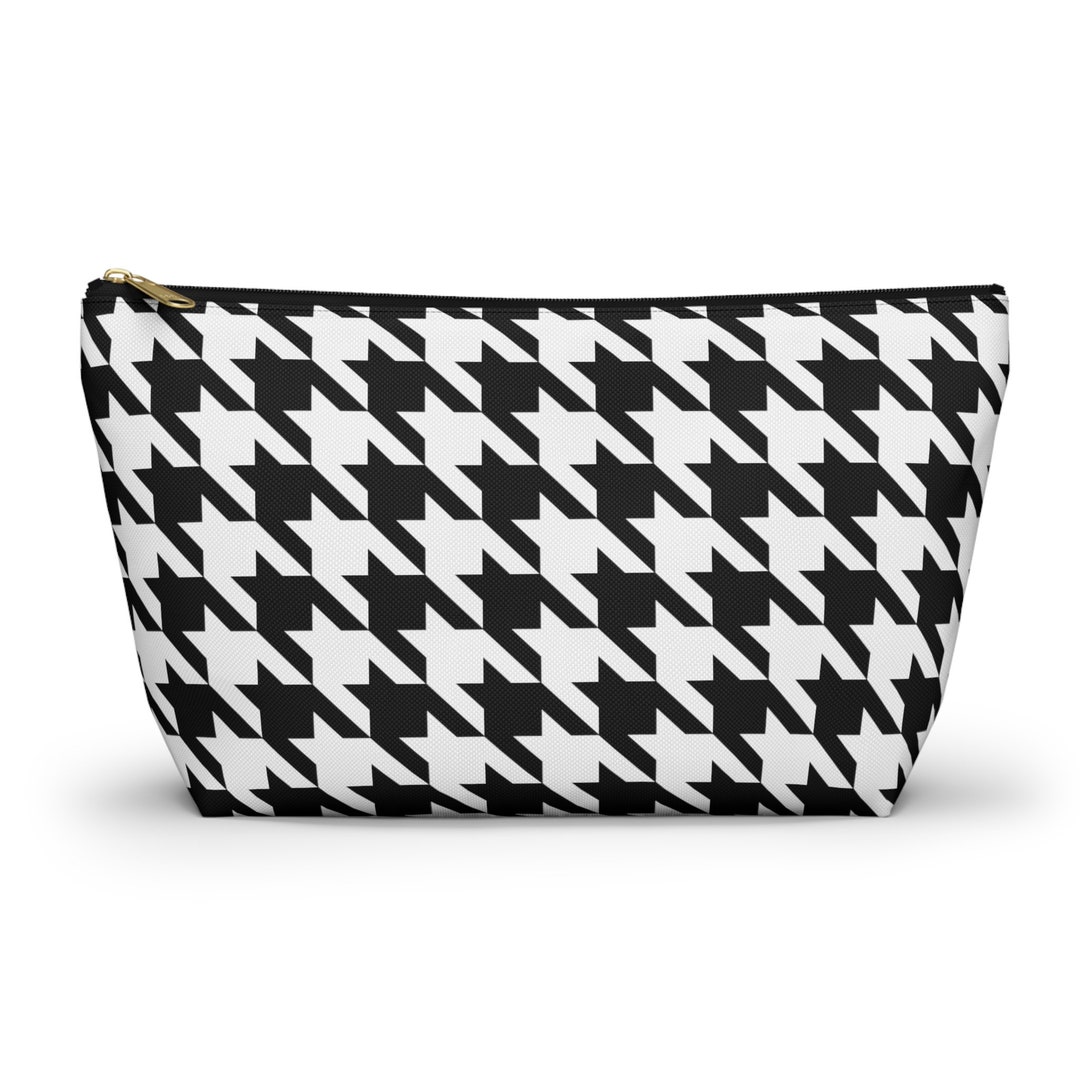 Houndstooth T-bottom Pouch, Black and White Accessory Case, Versatile ...