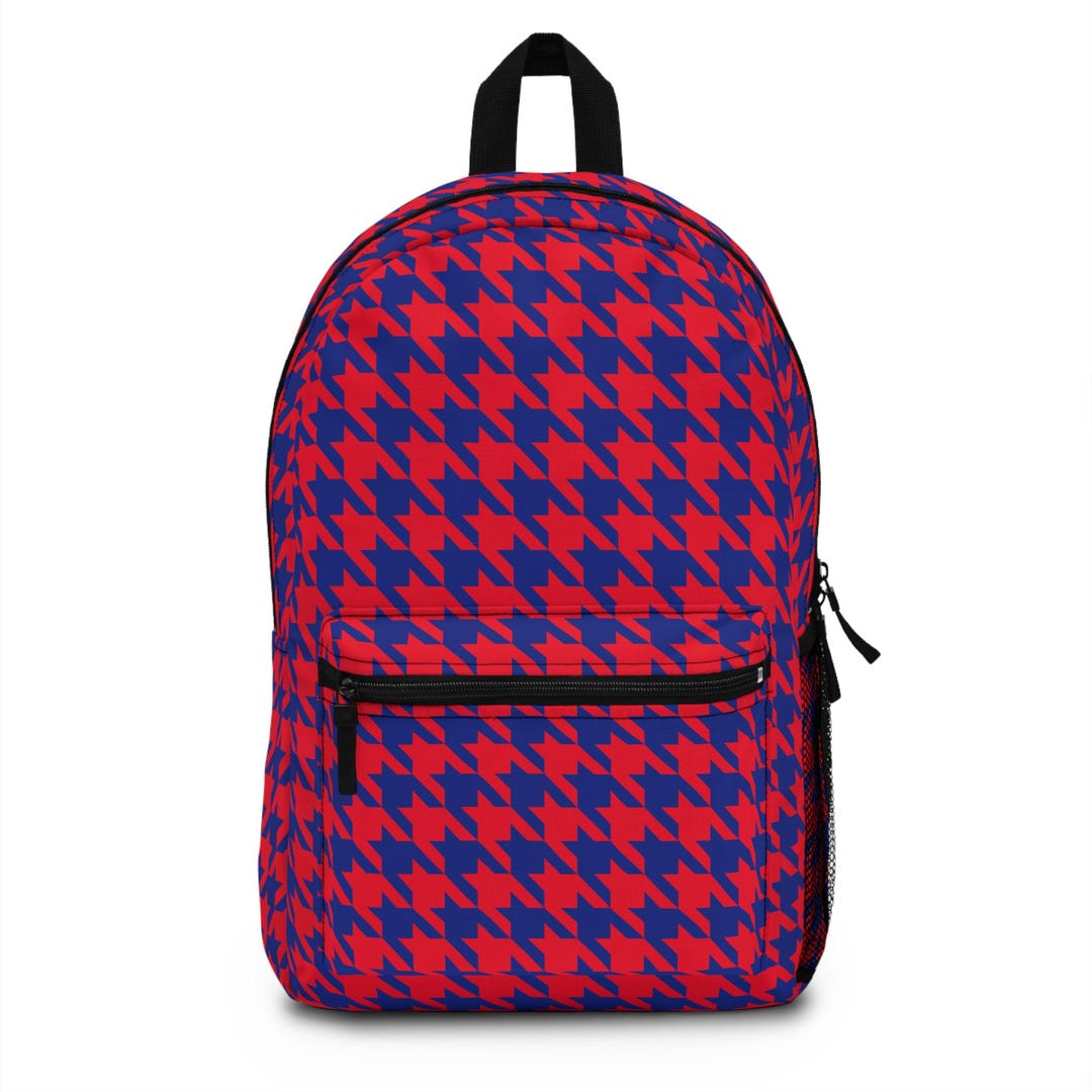 Red and Blue Houndstooth Backpack: Stylish School Bag - Etsy