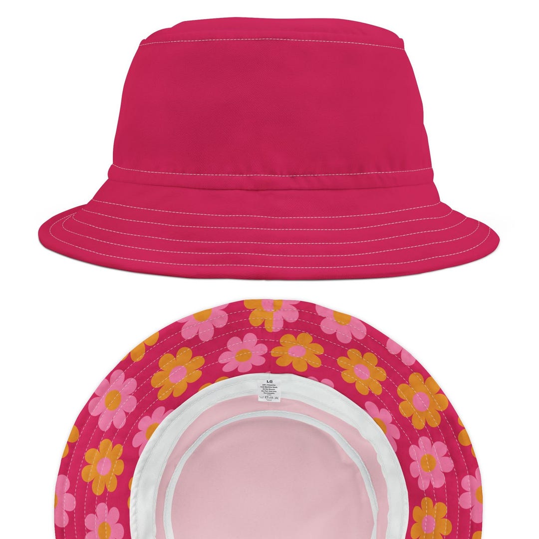 Chic Magenta Bucket Hat Floral Interior, Trendy Polyester Rain Hat ...