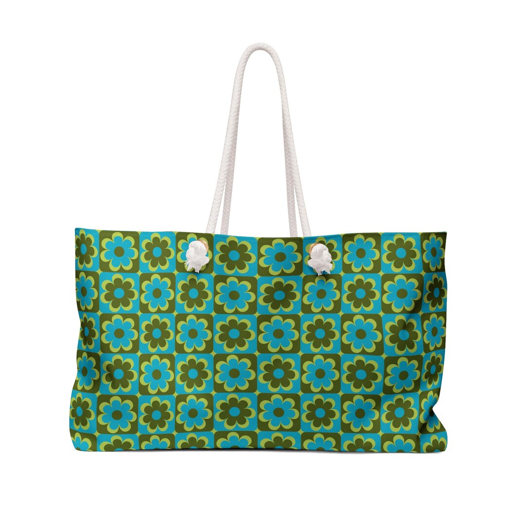Weekender Bag Floral Travel Tote, Blue Green Overnight Duffel ...