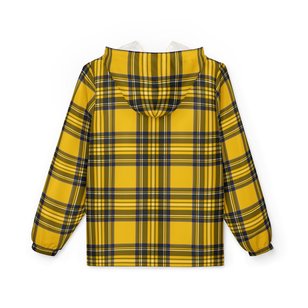 Yellow Tartan Windbreaker Jacket Lightweight Hooded Coat for Men and ...