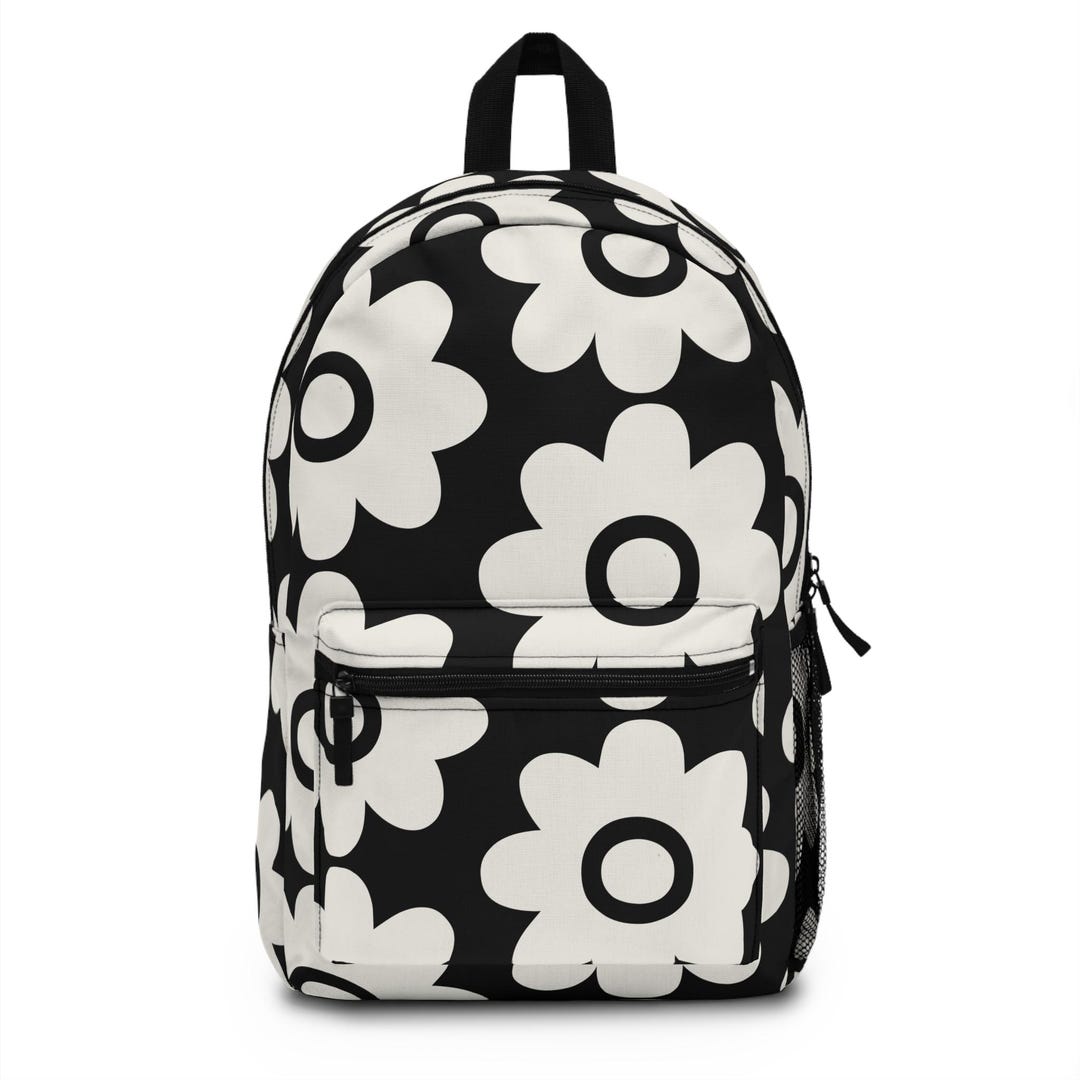 White Flowers on Black Backpack | Floral School Bag, Cute Backpack for ...