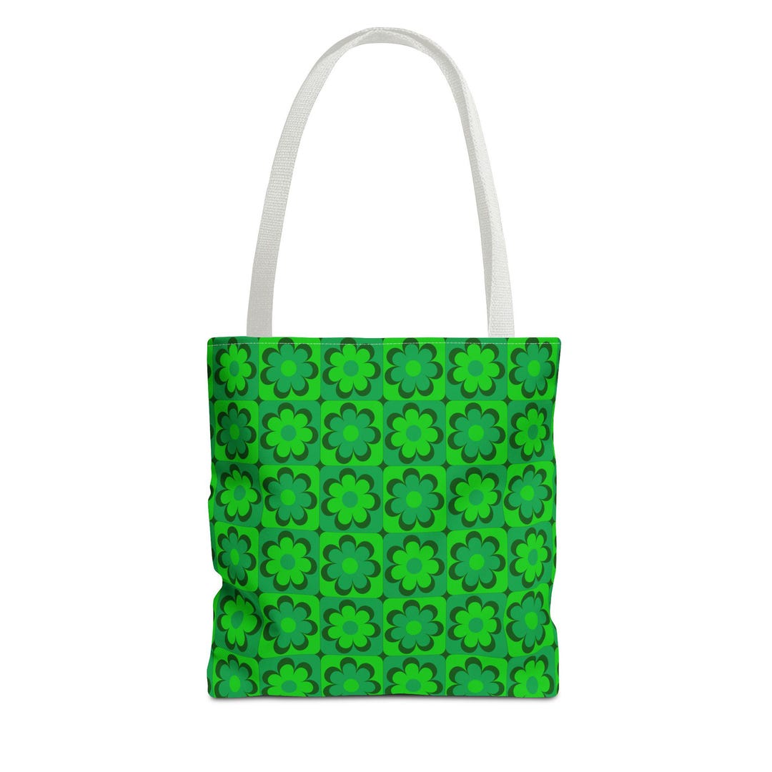 Green Pop Flowers Tote Bag, White Handles, Available in 3 Sizes Floral ...
