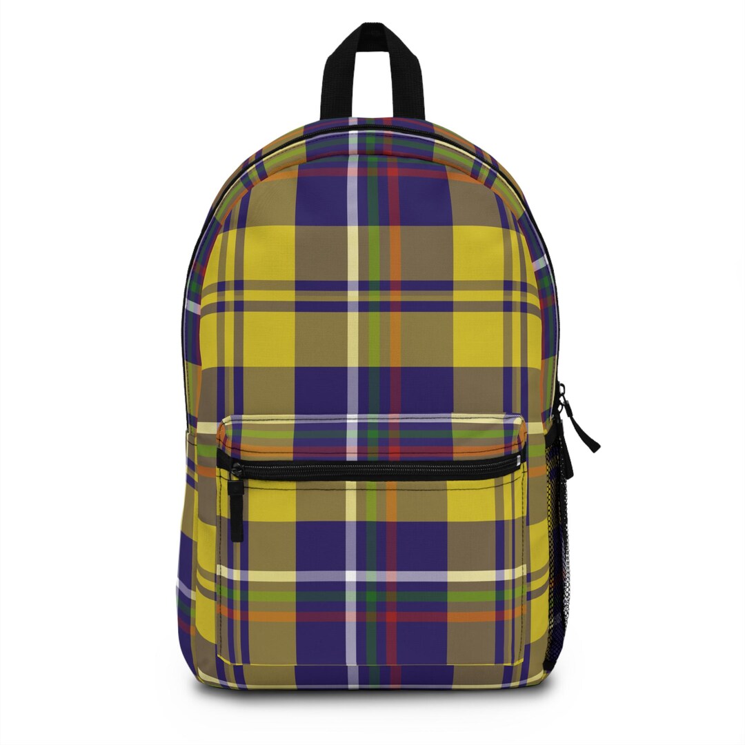 Plaid Yellow Blue Backpack, School Bag, Outdoor Travel Rucksack, Tartan ...