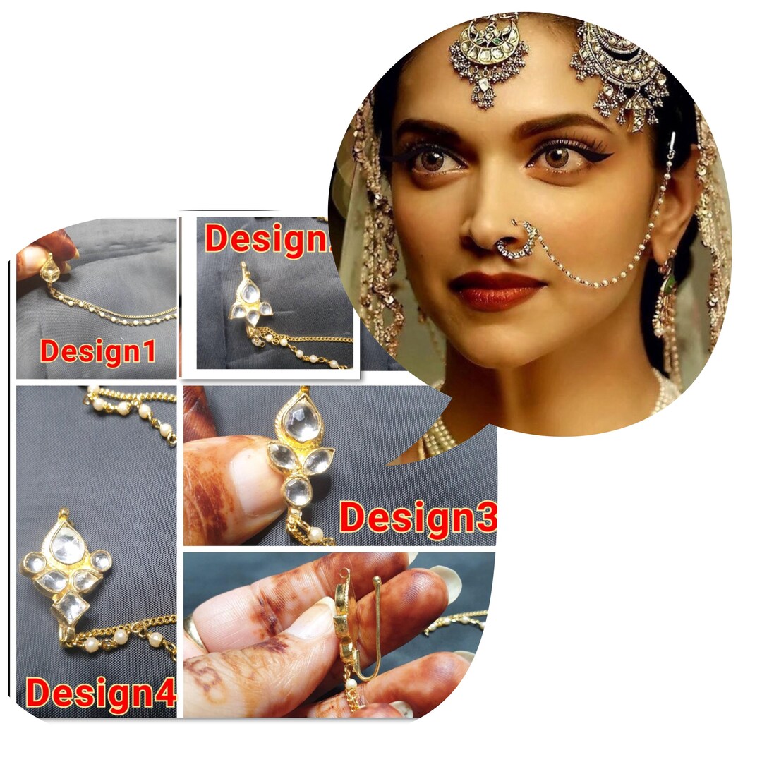 RHS/LHS Deepika Padukone Kundan Polki Clipon Nose Ring/ Indian Nose Pin ...