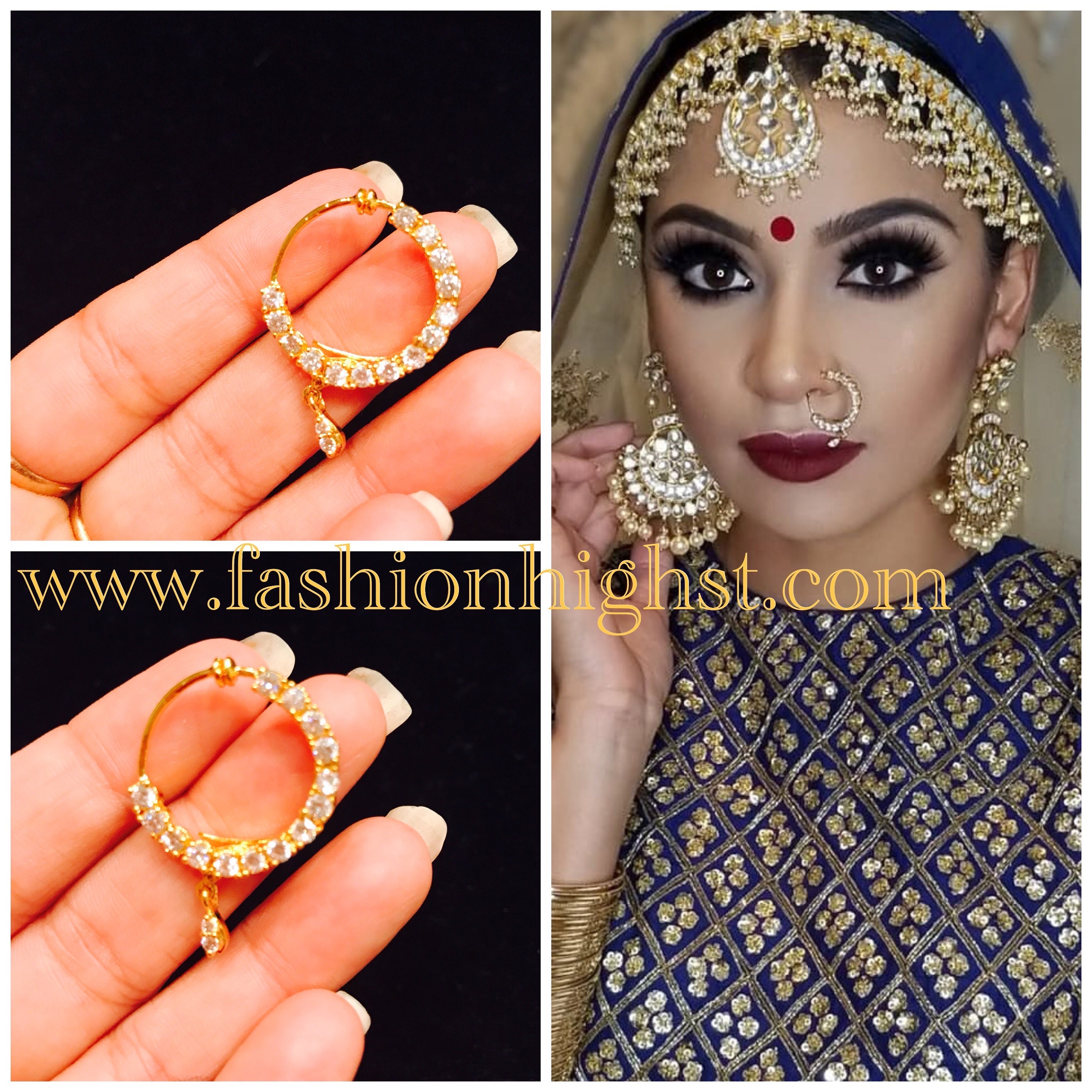 Stone Clipon Nose Ring/ Indian Nose Pin/ Wedding Bridal Nose Clip ...