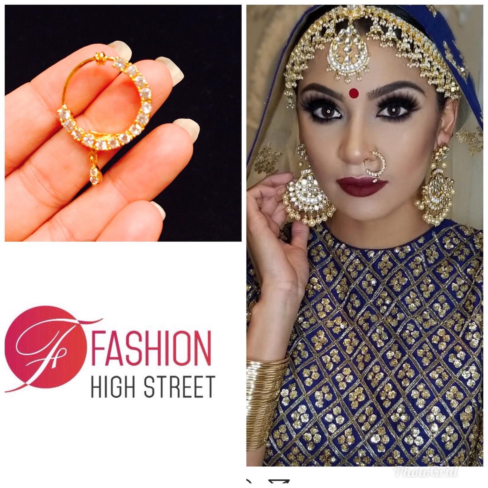 Stone Clipon Nose Ring/ Indian Nose Pin/ Wedding Bridal Nose Clip ...