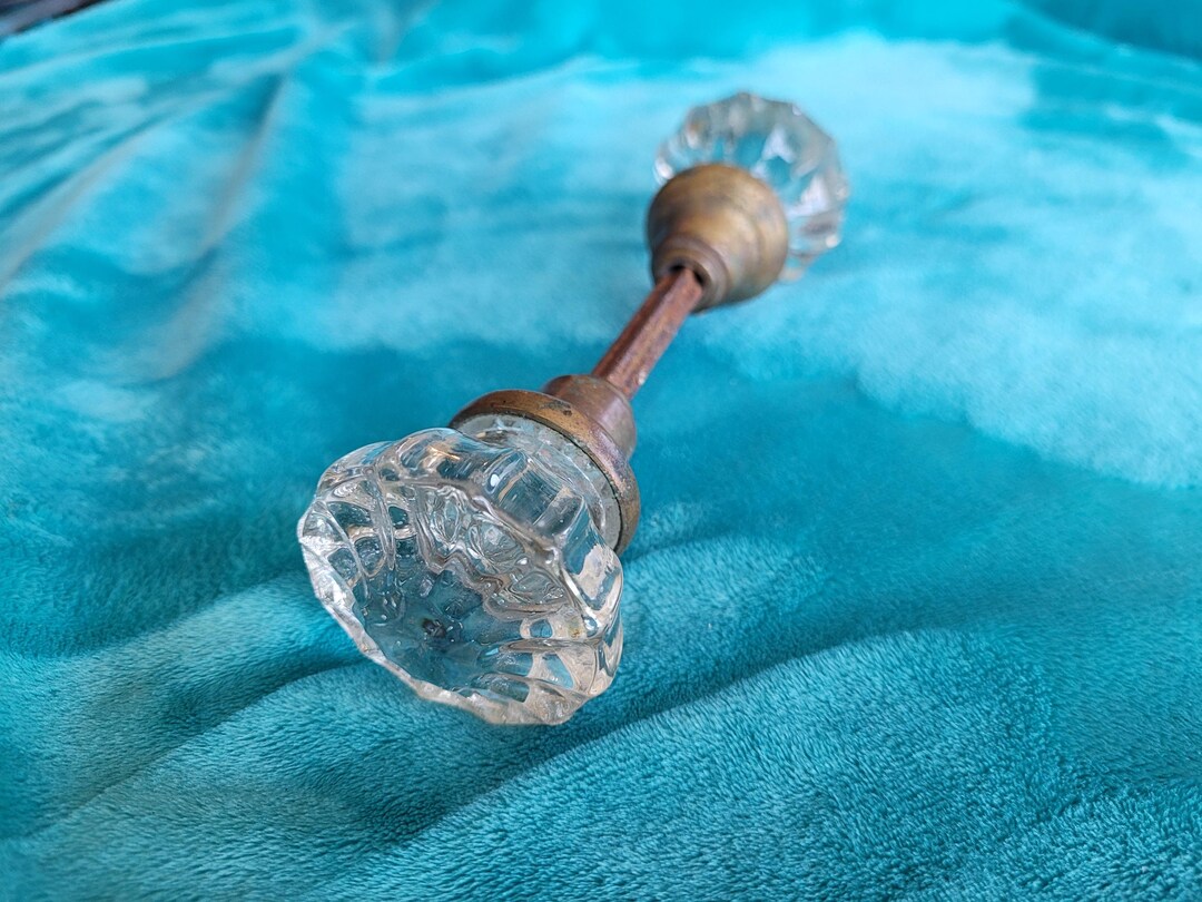 Vintage Glass Twelve-point Doorknob Set With Brass Bases - Etsy