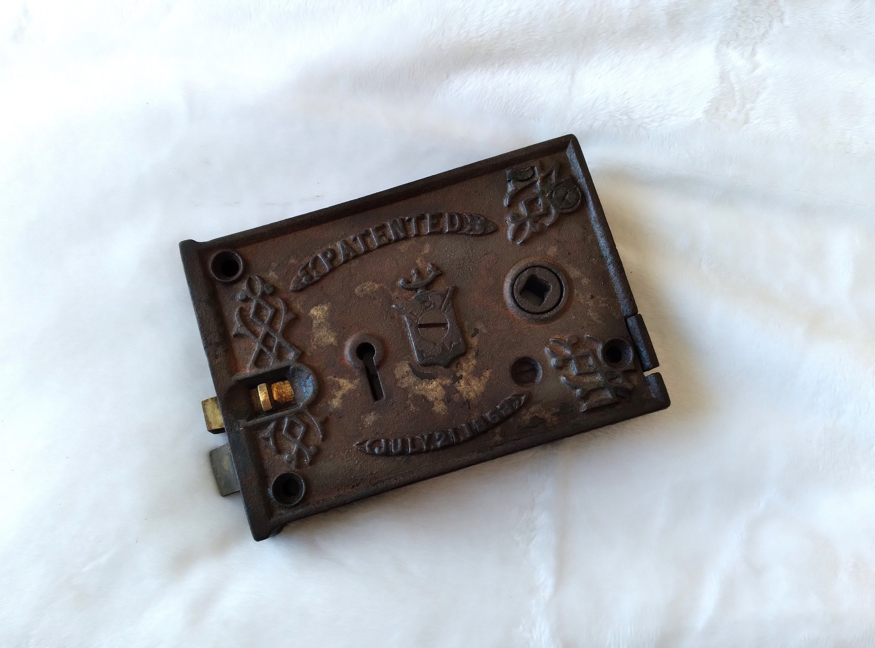 Antique Door Lock Civil War Era Patent Date 1863 BLW Branford Lock ...