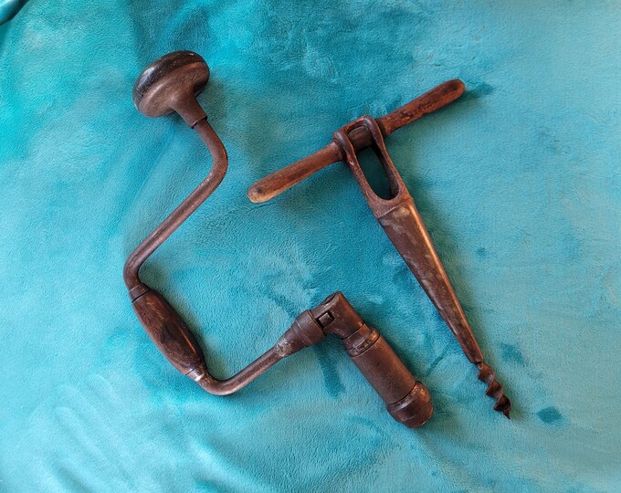 Antique Wood and Metal Hand Tool Lot Includes Hand Drill and Auger for ...