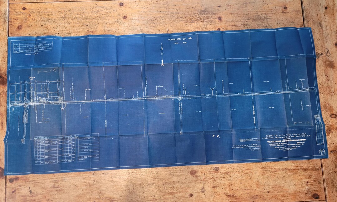 Large Vintage B&O Railroad Right of Way Track Map Blueprints Vermillion ...