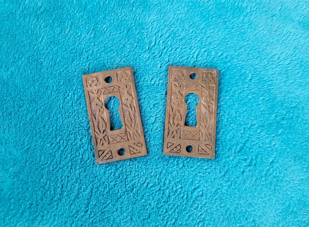 Vintage Eastlake Brass Door Skeleton Keyhole Cover Plate Escutcheon ...