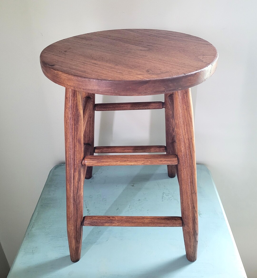 Vintage Stained Wood Stool 18-inches Tall 13-inches in Diameter - Etsy