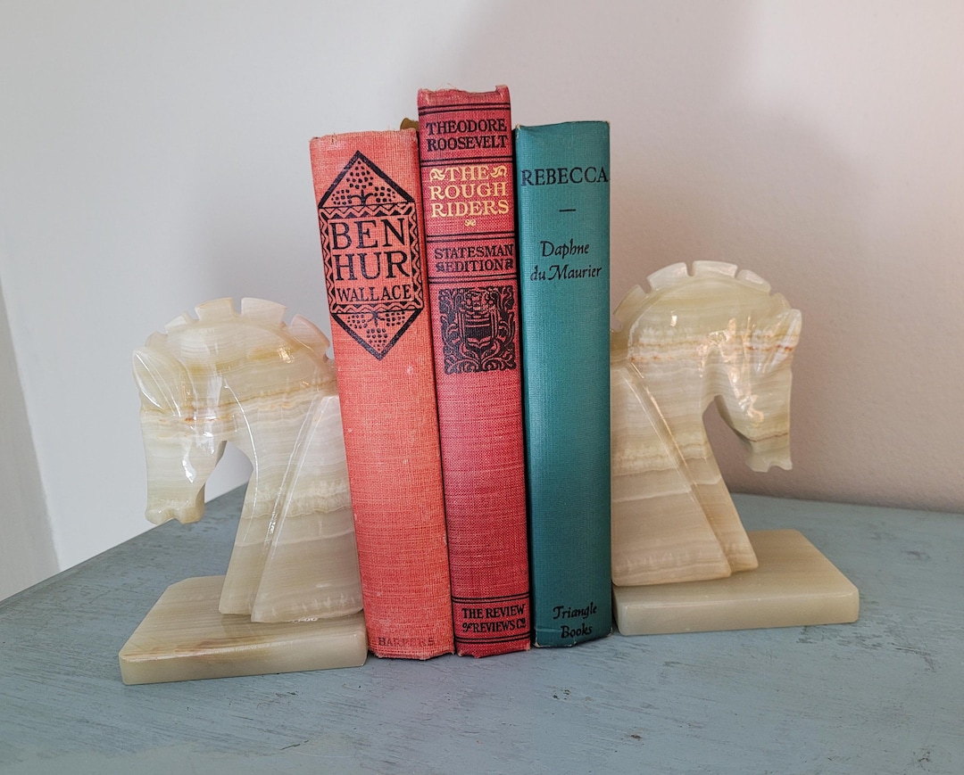 Vintage Carved Stone Horse Head Bookends - Etsy