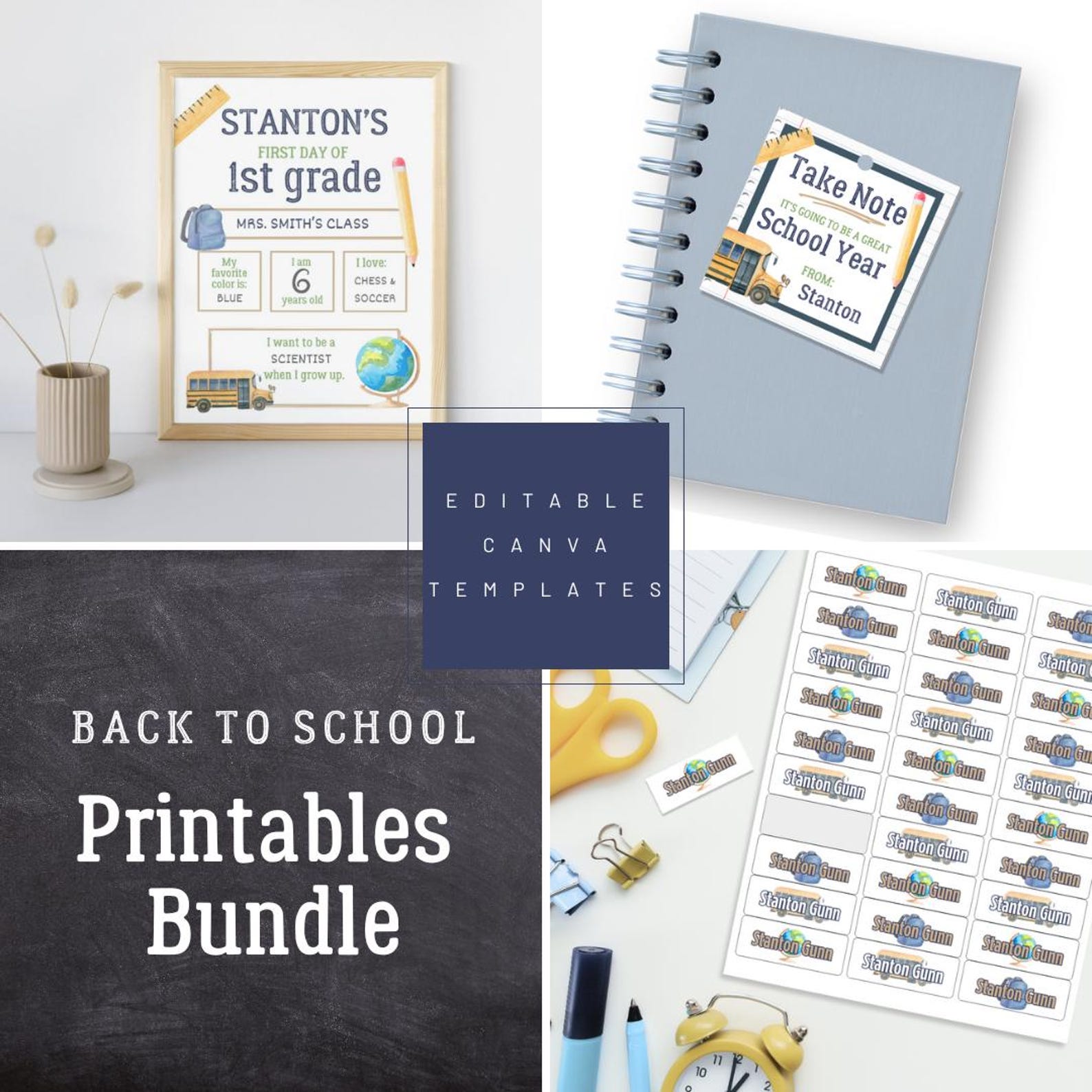 Boys' Back to School Printable Template Bundle: Editable First Day of ...